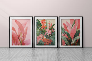 Set of 3 Pink & Green Tropical Leaf Wall Prints – Styliize Boutique